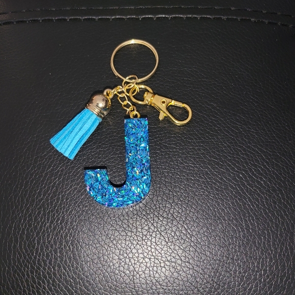 Handmade | Accessories | Holographic Blue Glitter J Keychain | Poshmark